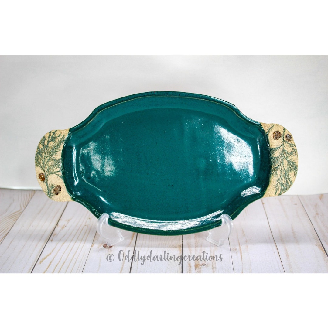 Pine Pottery Dish With Pine Needles & Cones Hand Built Stoneware Lodge ...