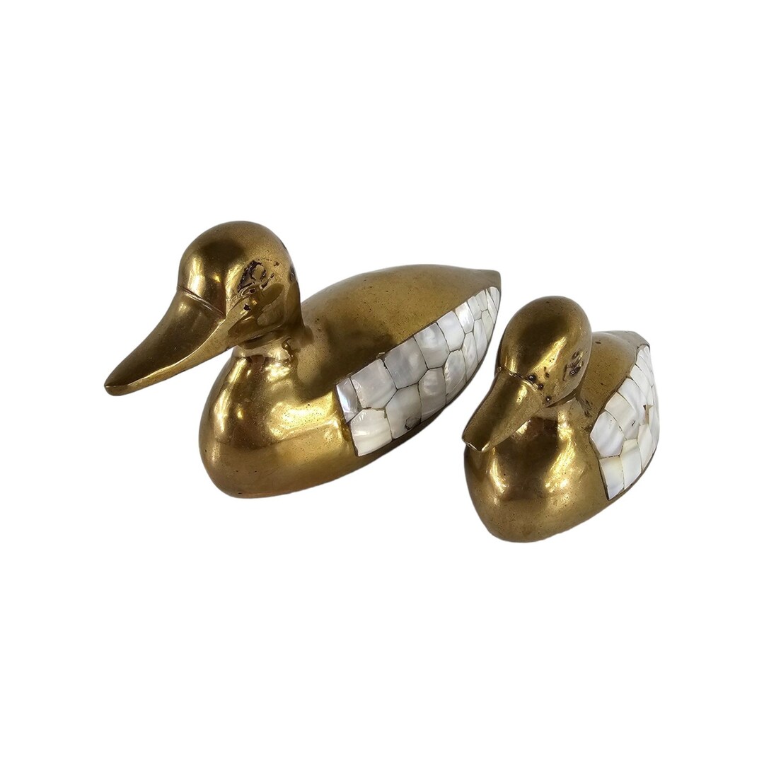 Matching Set of Two Brass Ducks With Pearl Inlay Wings Elegant Home ...