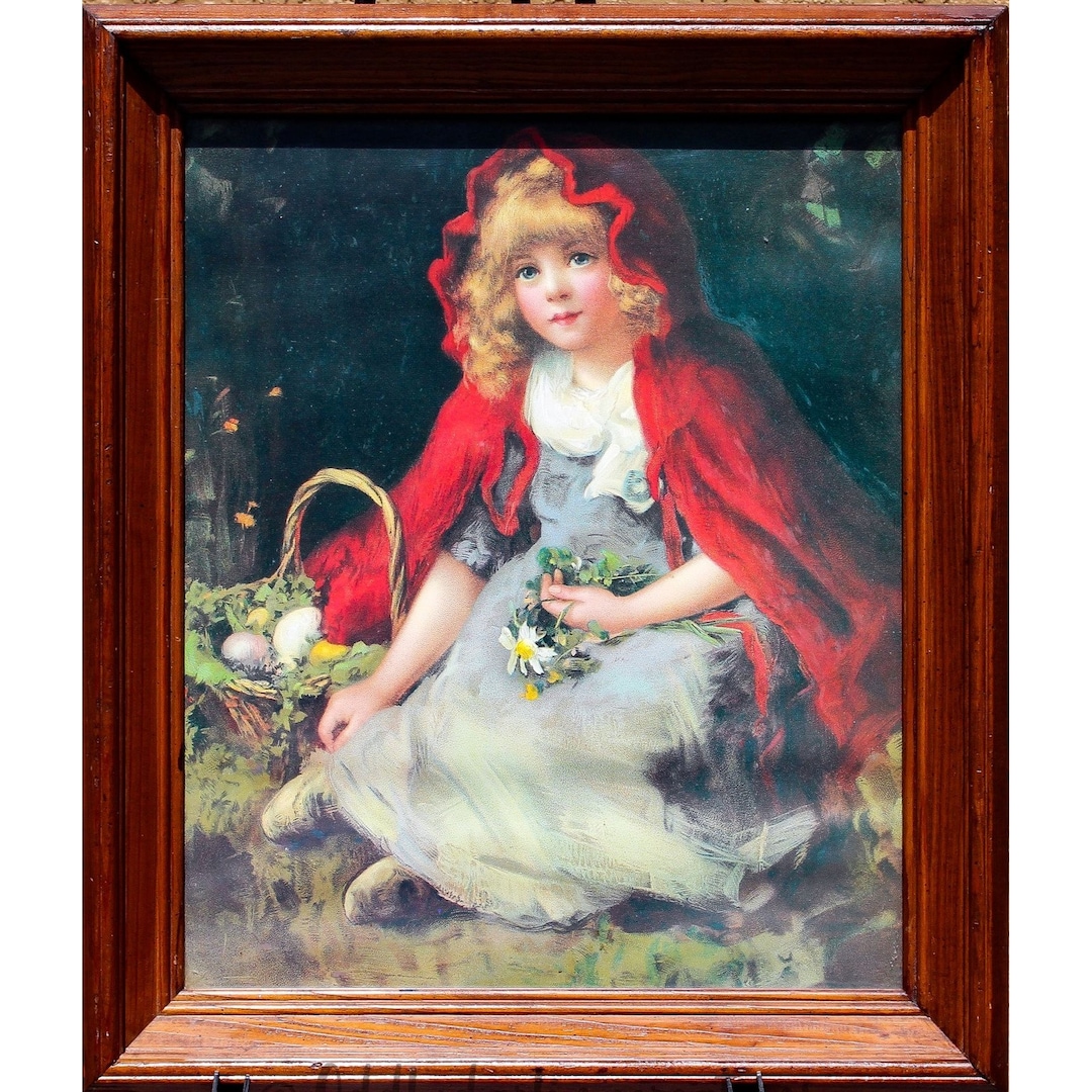 Antique Little Red Riding Hood Lithograph Picture in Aged Wood Frame - Etsy