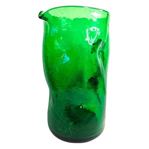 Blenko Glass Dimple Emerald Green Crackle Glass Pitcher Large MCM ...