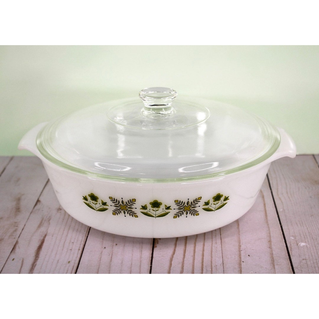 Mid-century Modern Fire King Anchor Hocking 2QT Casserole Meadow Green ...