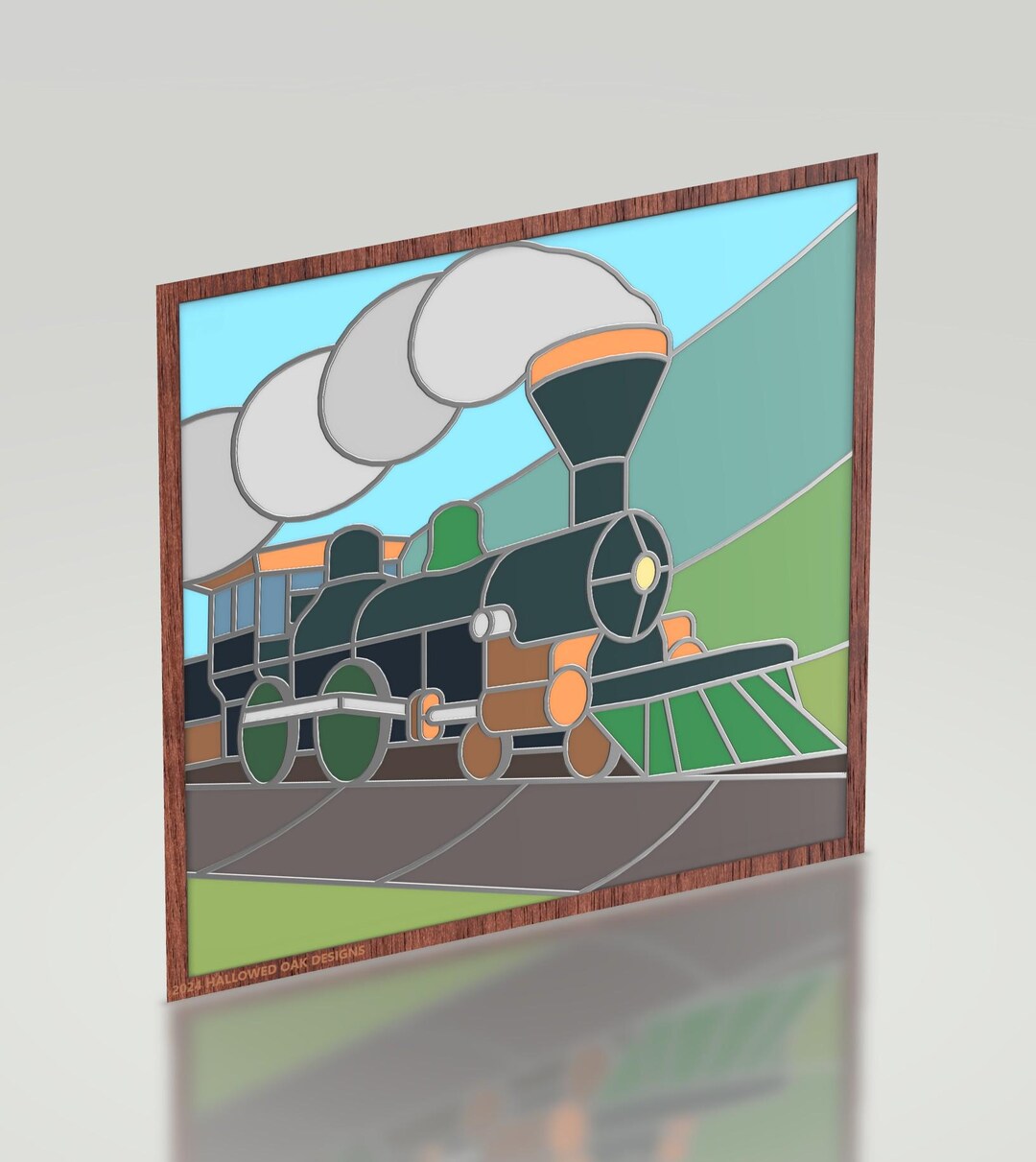 Steam Train Stained Glass Pattern PDF & SVG | Suncatcher Panel Template ...