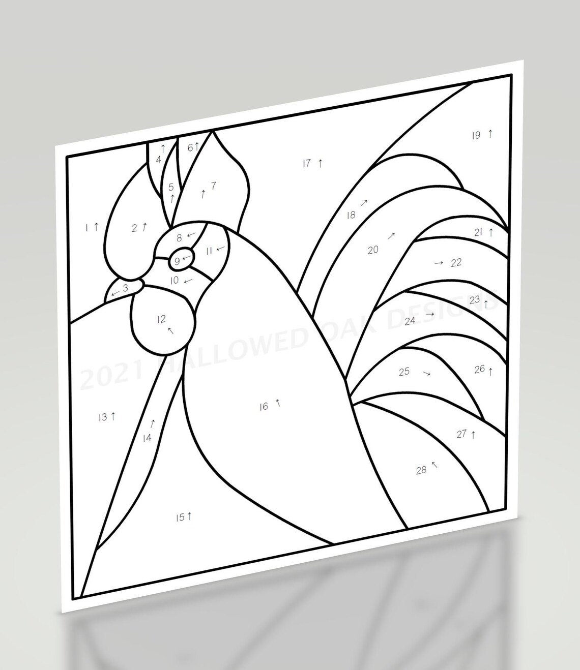 Rooster Stained Glass Pattern 8 X 8 Full Scale - Etsy
