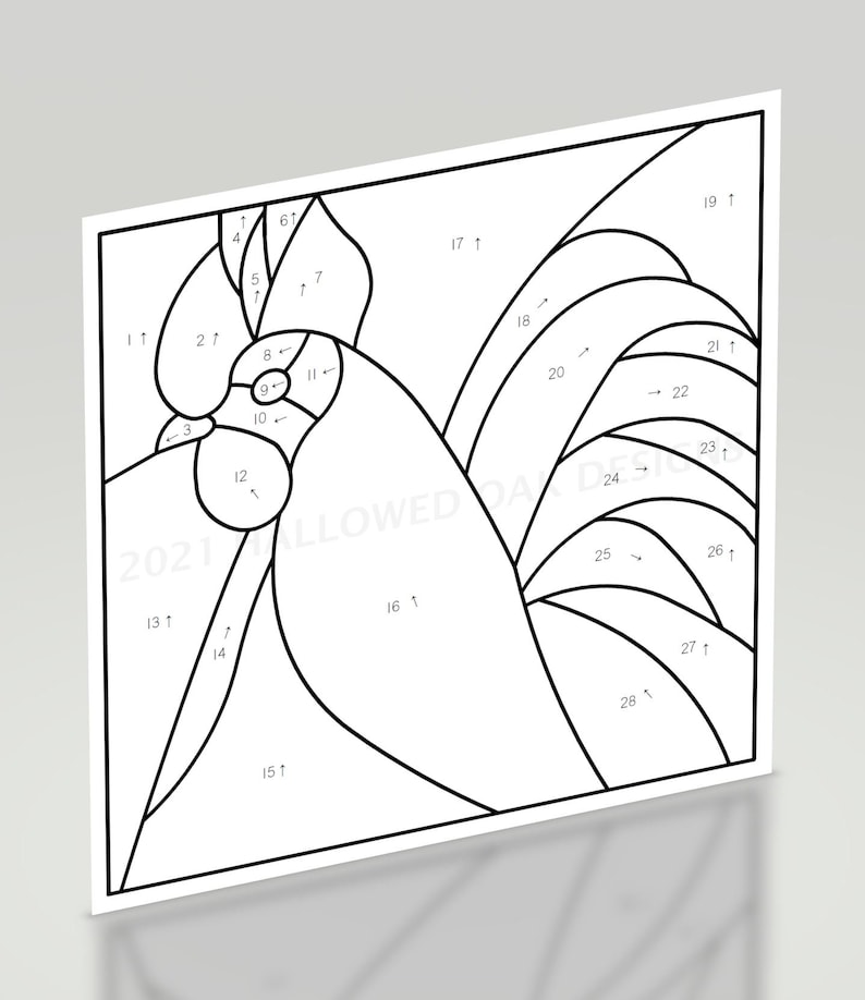 Rooster Stained Glass Pattern 8 X 8 Full Scale - Etsy