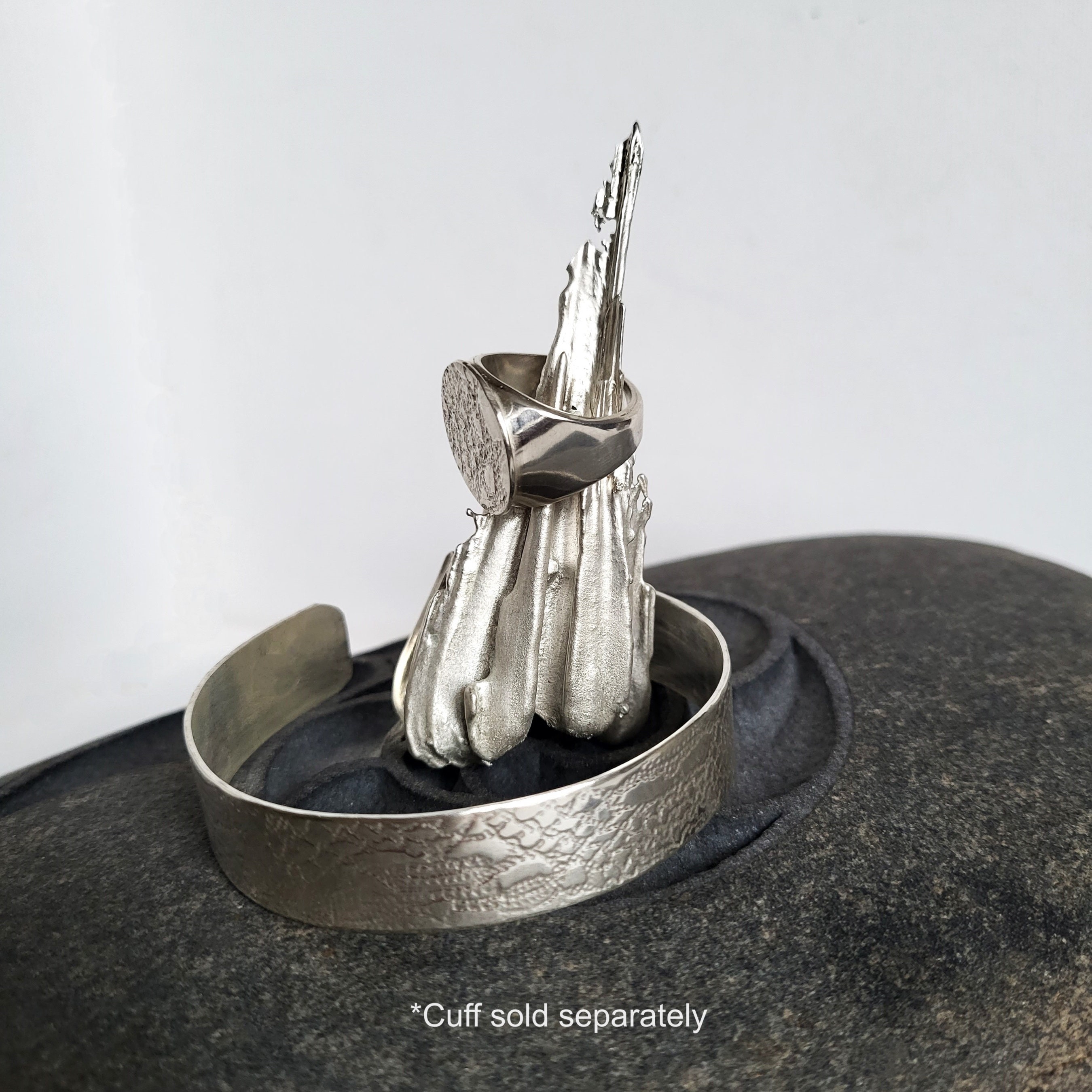 Sterling Silver Hollow Form Ring, Embossed Design, Statement Ring ...