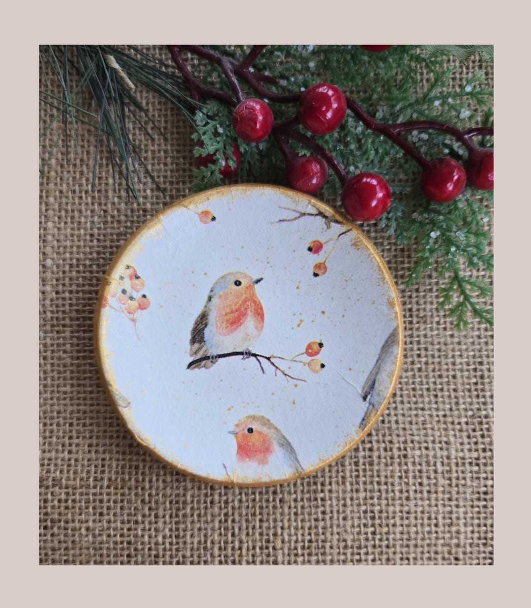 Small Robin Trinket Dish, Clay With Decoupage Dish - Etsy UK
