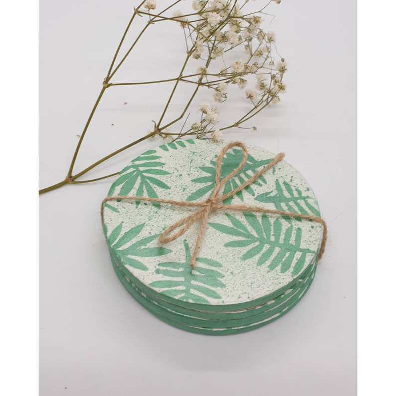 Handmade Clay Coaster Set of 4: Green Leaf Design - Etsy UK