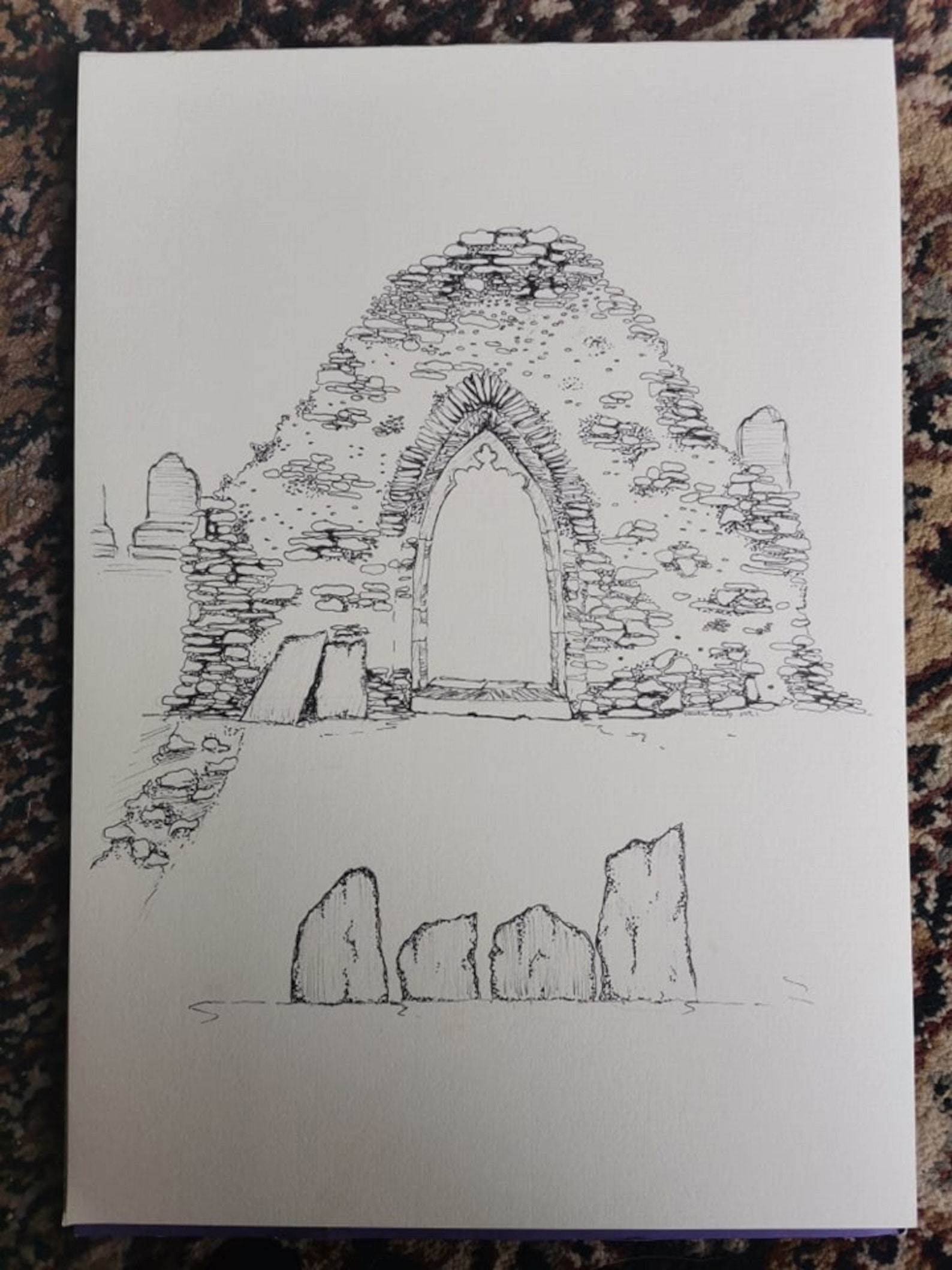 Gothic Church Ruins Window Arch Stone Church Ink Drawing Ireland Art ...