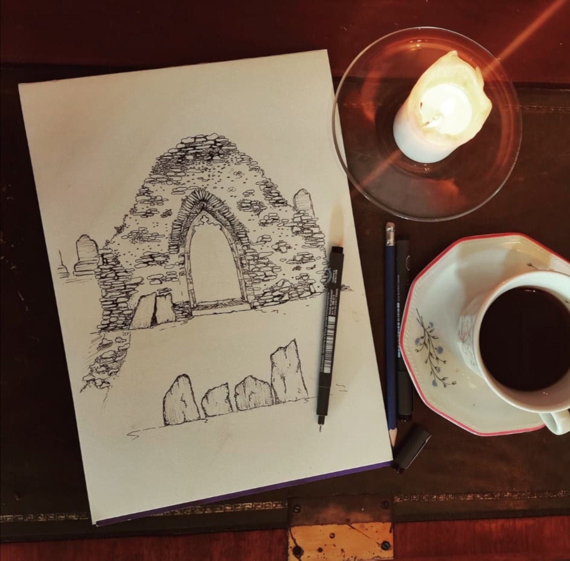 Gothic Church Ruins Window Arch Stone Church Ink Drawing Ireland Art ...