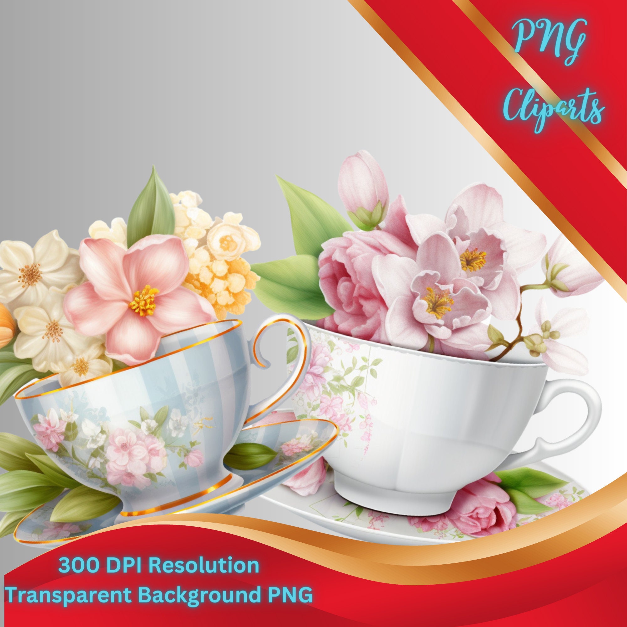 Set of 11 Flower Afternoon Tea 2 Cliparts PNG Format Instant - Etsy