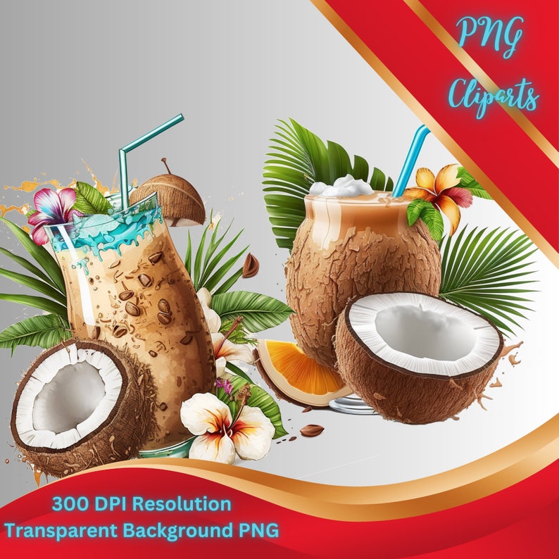 6pcs Coconut Drink Clipart Set PNG Format Instant Download for ...