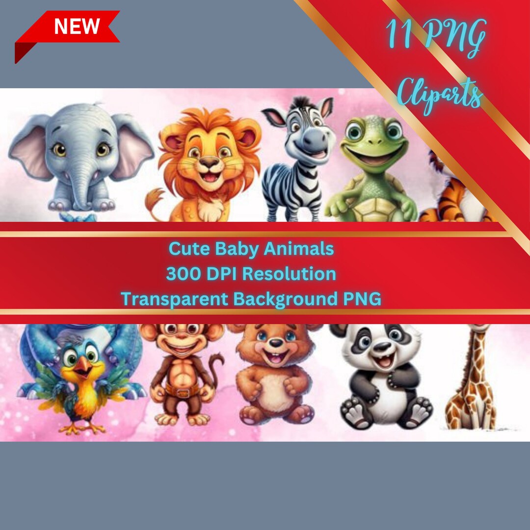 11pcs Cute Baby Animals Clipart Set PNG Format Instant Download for ...