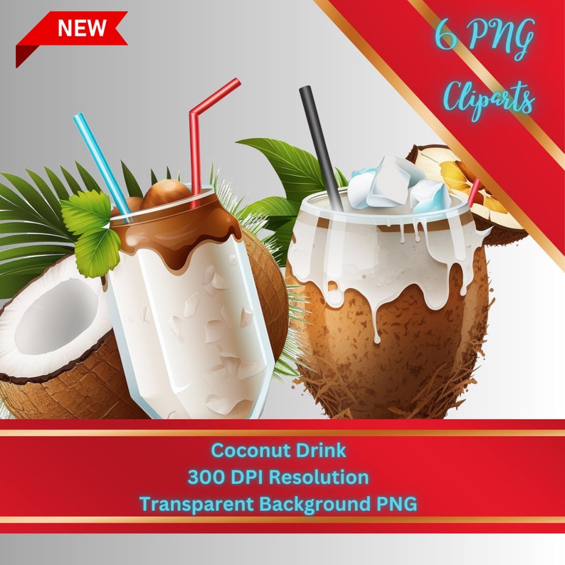 6pcs Coconut Drink Clipart Set PNG Format Instant (Download Now) - Etsy