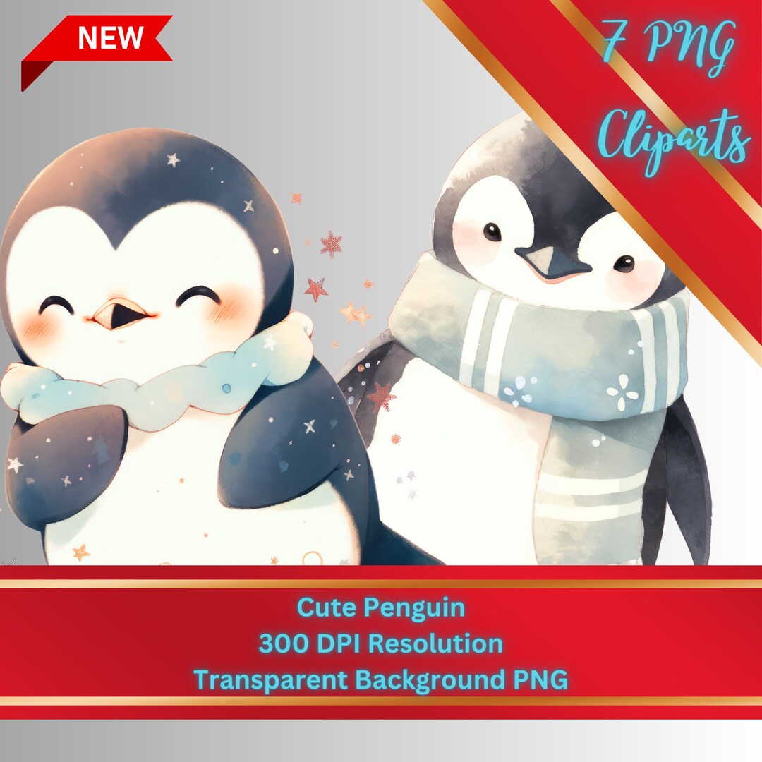 7pcs Cute Penguin Clipart Set PNG Format Instant Download for ...
