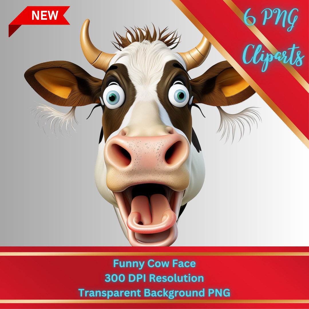 Set Of 6 Funny Cow Face Cliparts Png Format Instant Download Through Etsy For Commercial Use Etsy