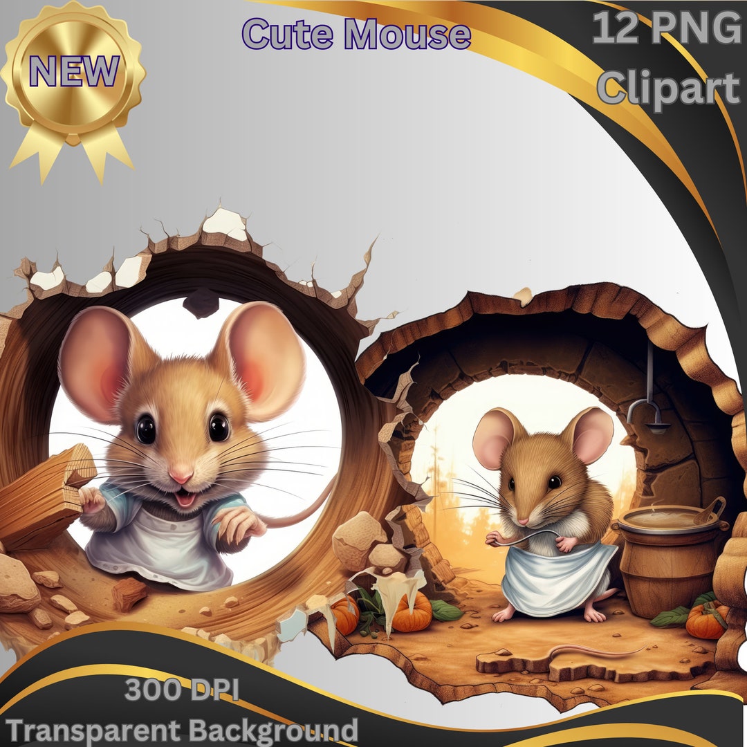 Set of 12 Cute Mouse Cliparts PNG Format Instant Download for - Etsy