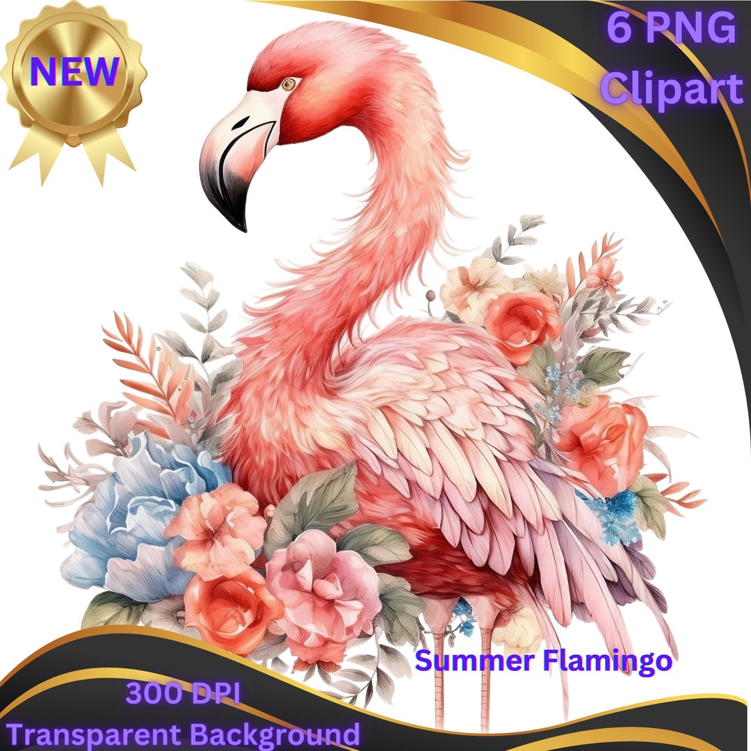 Set of 6 Summer Flamingo Cliparts, PNG Format Instant Download for ...
