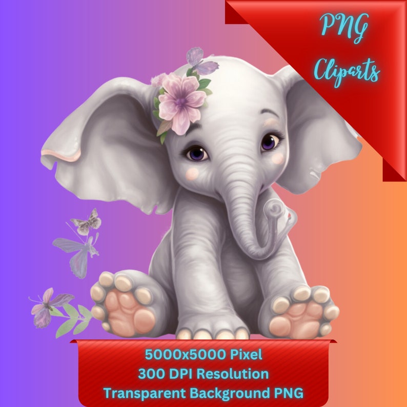 20pcs Cute Baby Elephant Clipart Set PNG Format Instant Download for ...