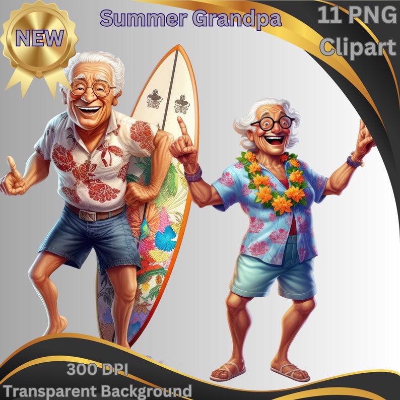 Set Of 11 Summer Grandpa Cliparts Png Format Instant Download For