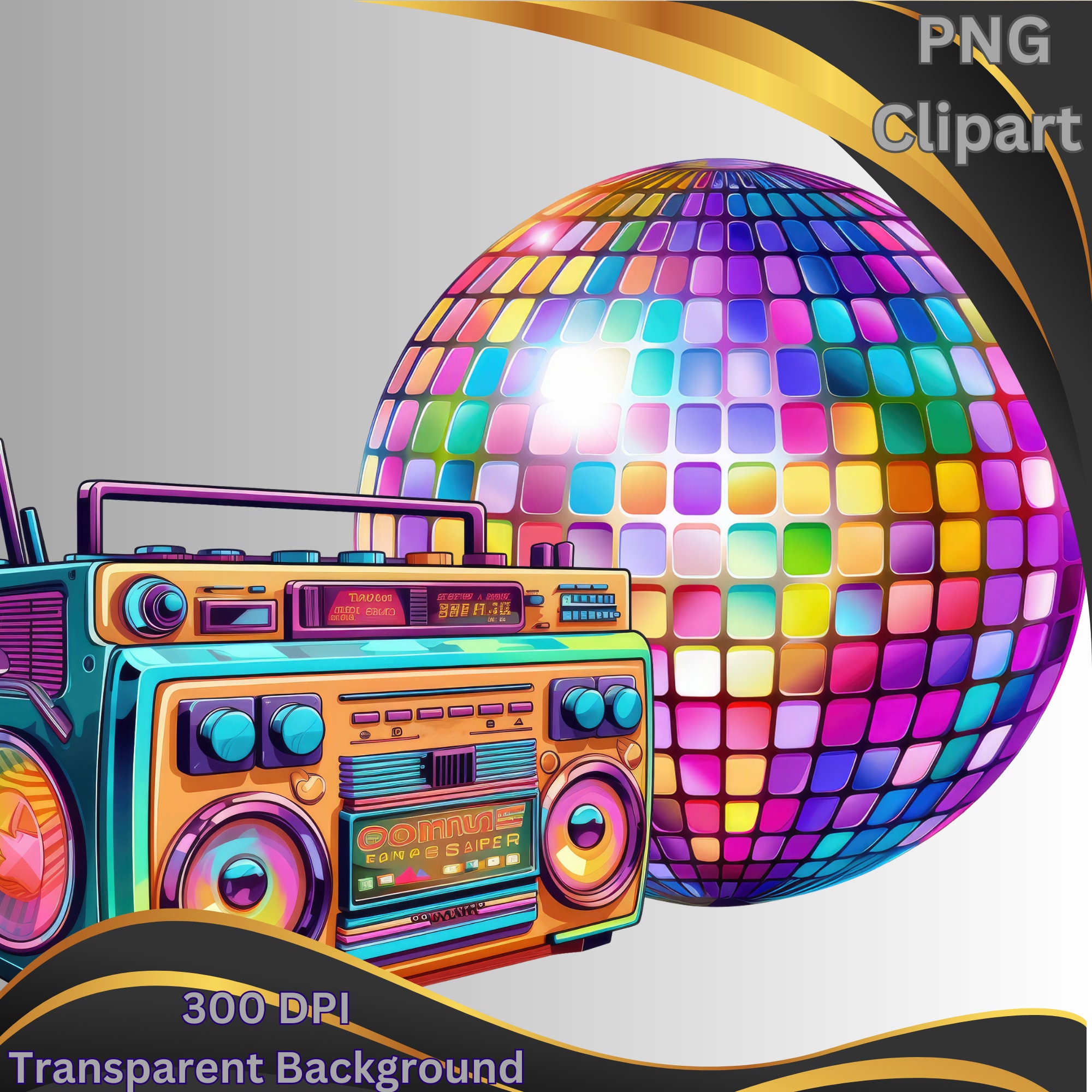 Set of 15 90s Retro Party Clipart PNG Format Instant - Etsy