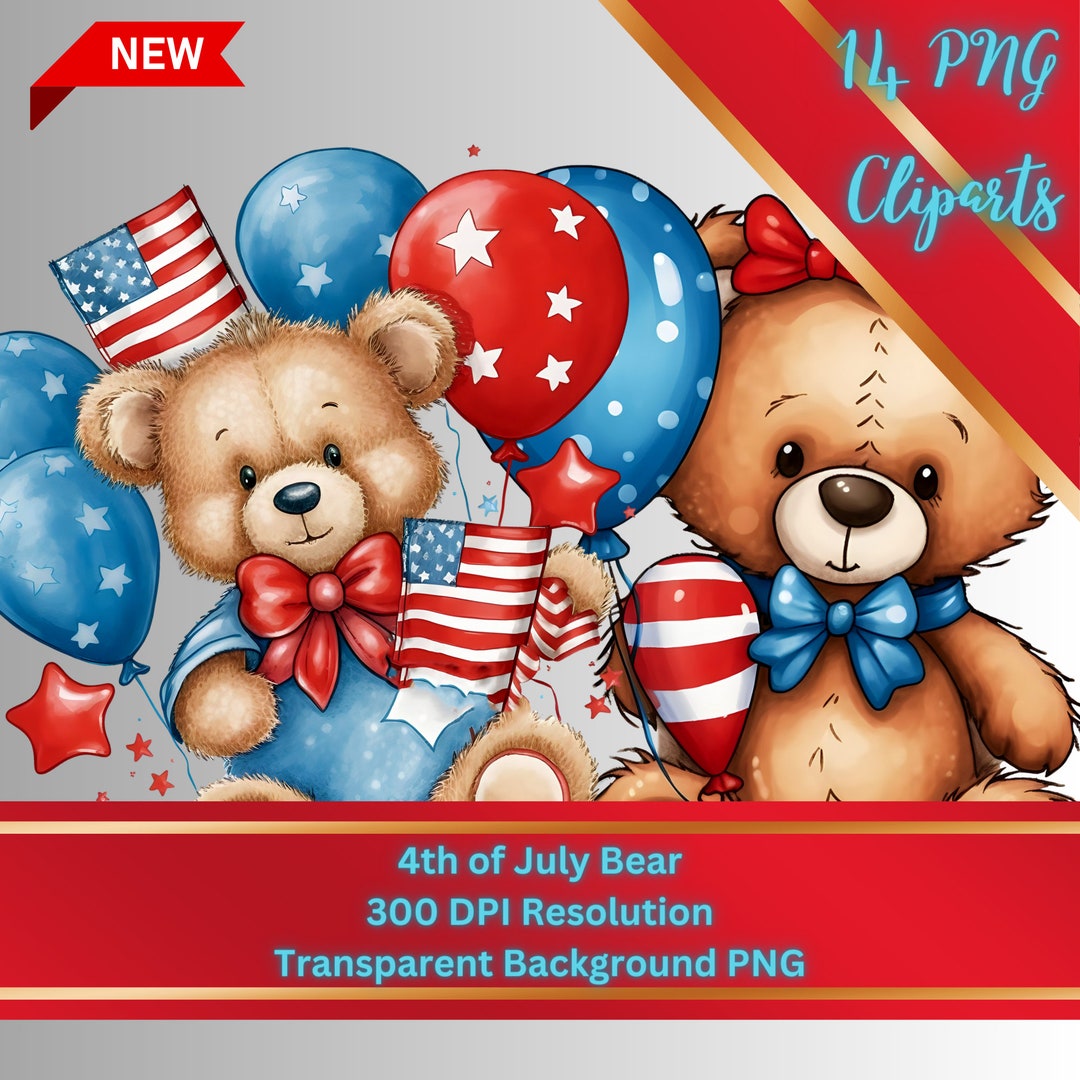 Set of 14 4th of July Bear Cliparts, PNG Format Instant Download ...