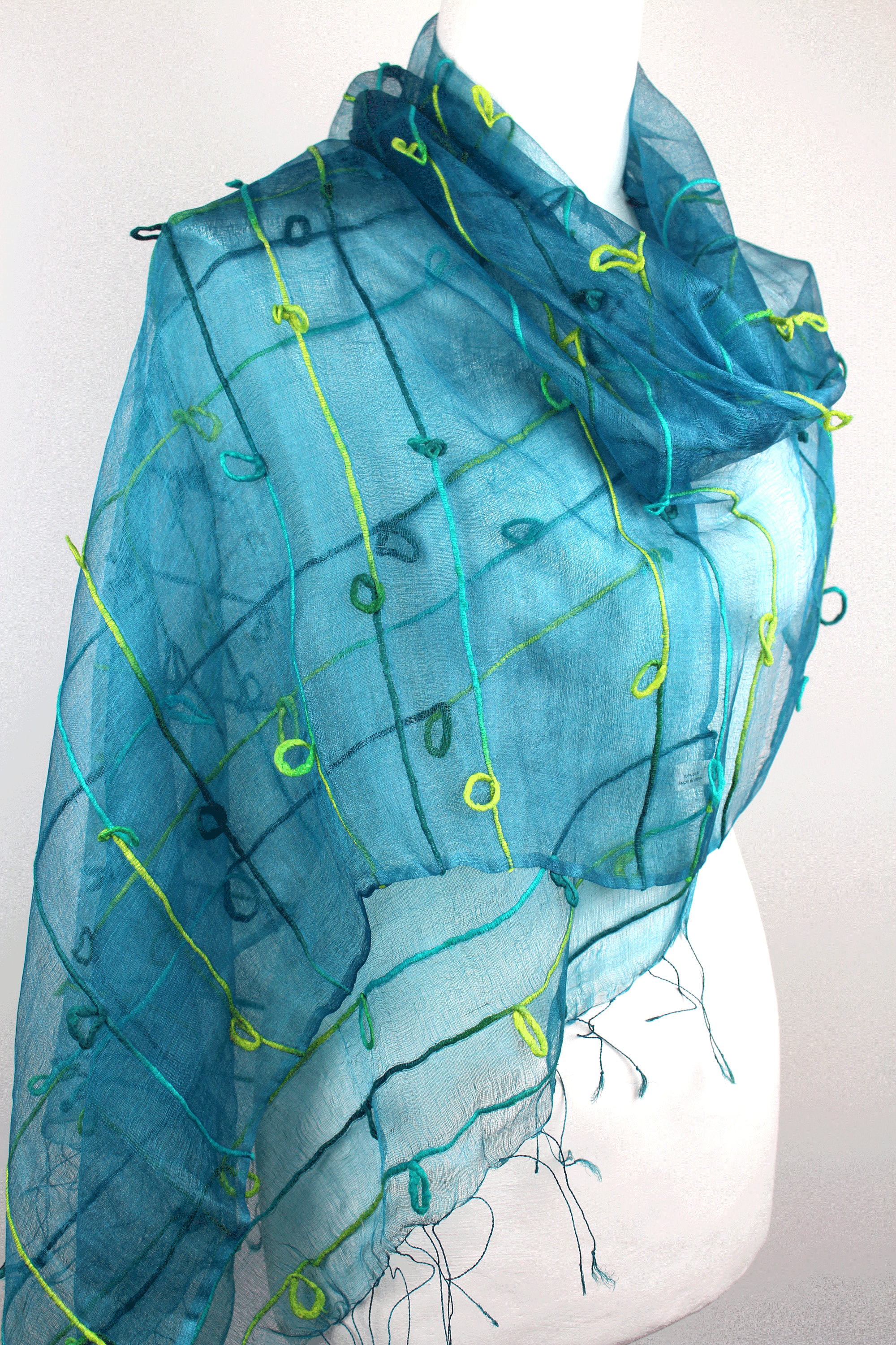 Sheer Turquoise Silk Organza Shawl Wrap Pashmina Stole Scarf. | Etsy UK