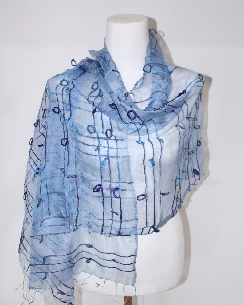 Powder Blue Silk Organza Shawl Stole Wrap Pashmina Scarf. Hand | Etsy