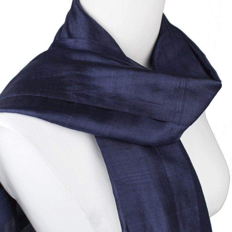 Navy Silk Long Scarf - Etsy UK