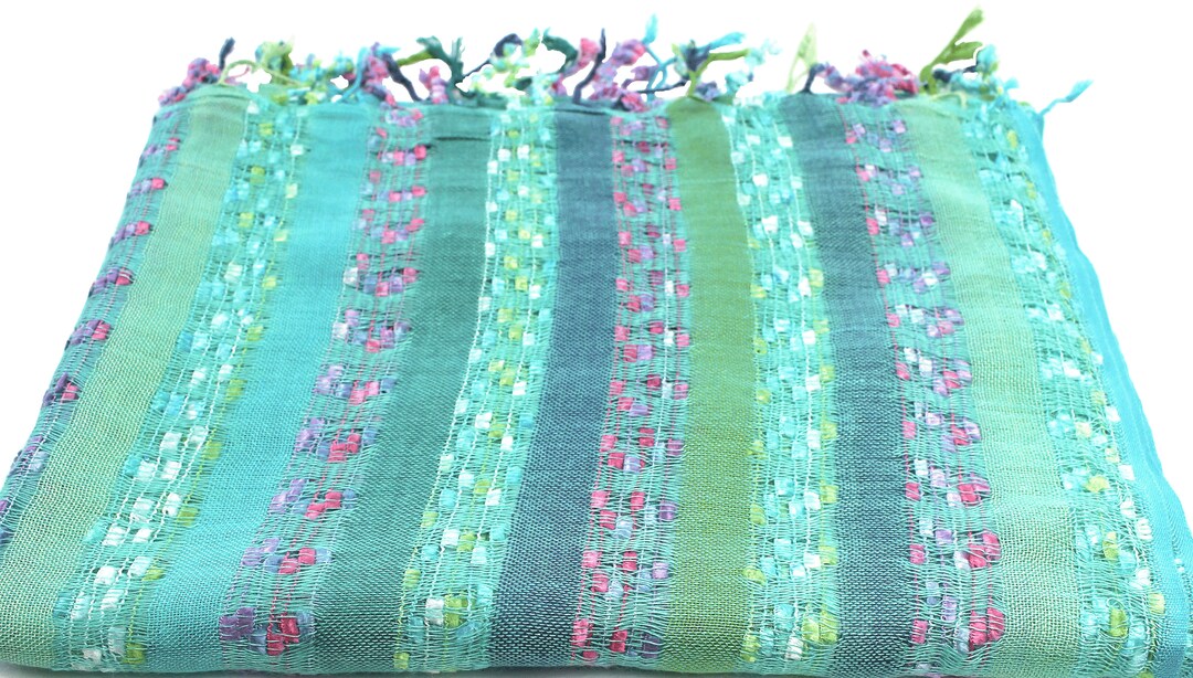Aqua Duck Egg Blue/green Stripy Scarf, Fair Trade Shawl, Neck Scarf ...