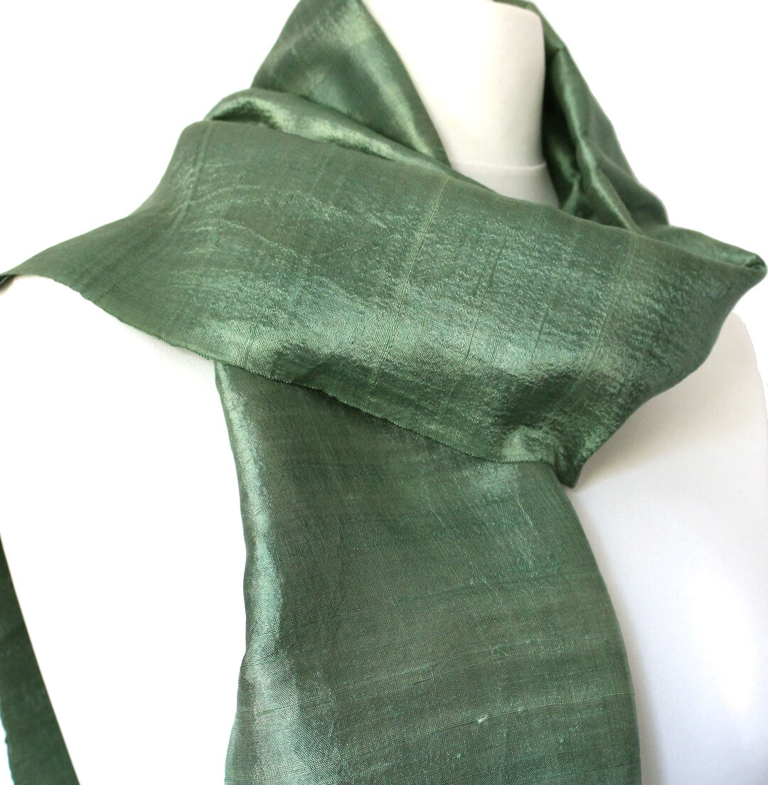 Sage Green Silk Scarf. Raw Silk, Hand Loomed. Occasion, Gift, Casual ...