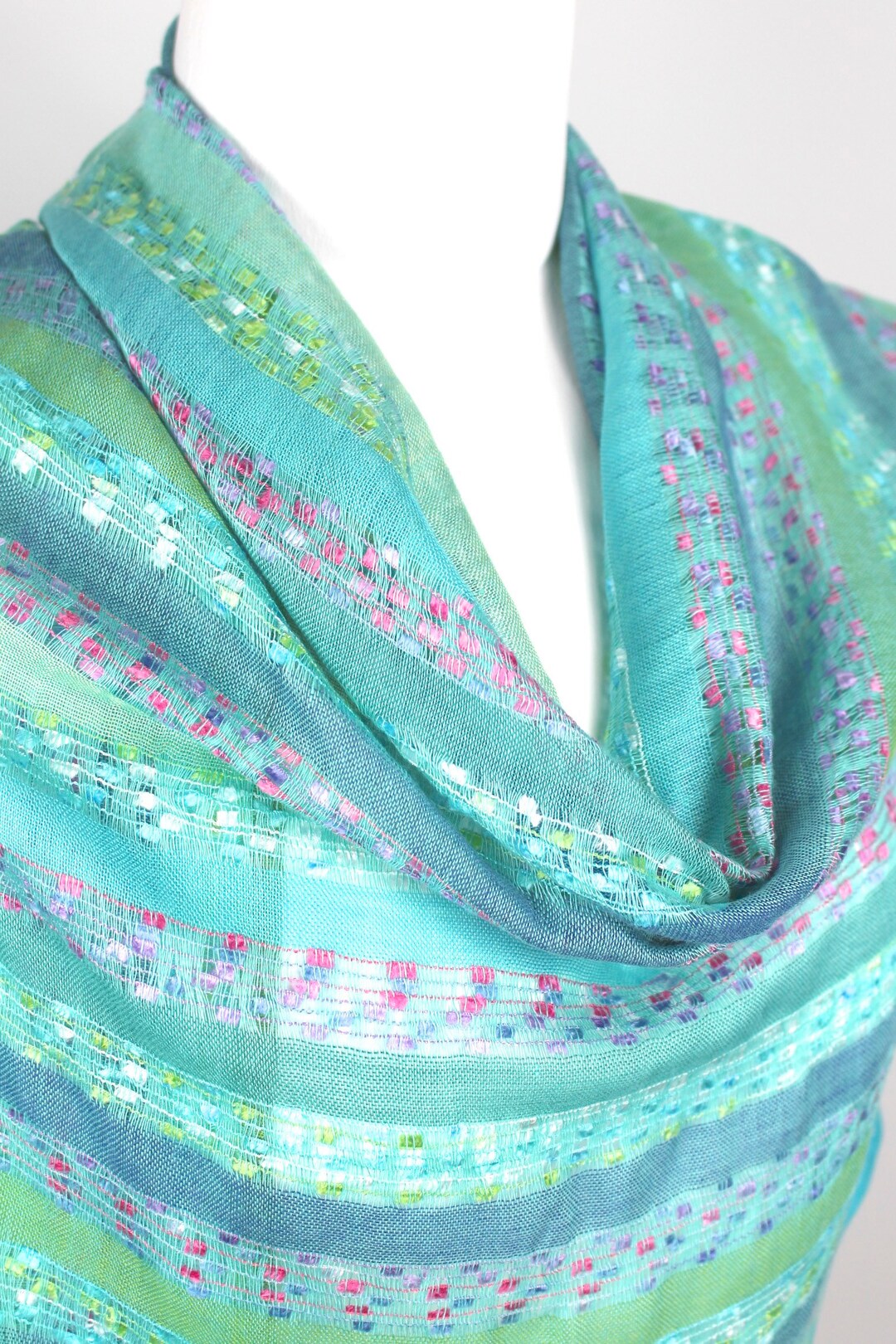 Aqua Duck Egg Blue/green Stripy Scarf, Fair Trade Shawl, Neck Scarf ...