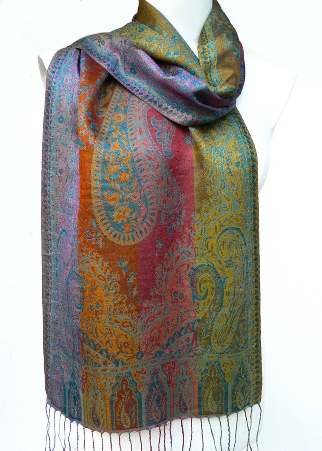 Imperfect Silk Jamawar Scarf: Olive Green Autumnal Paisley - Etsy