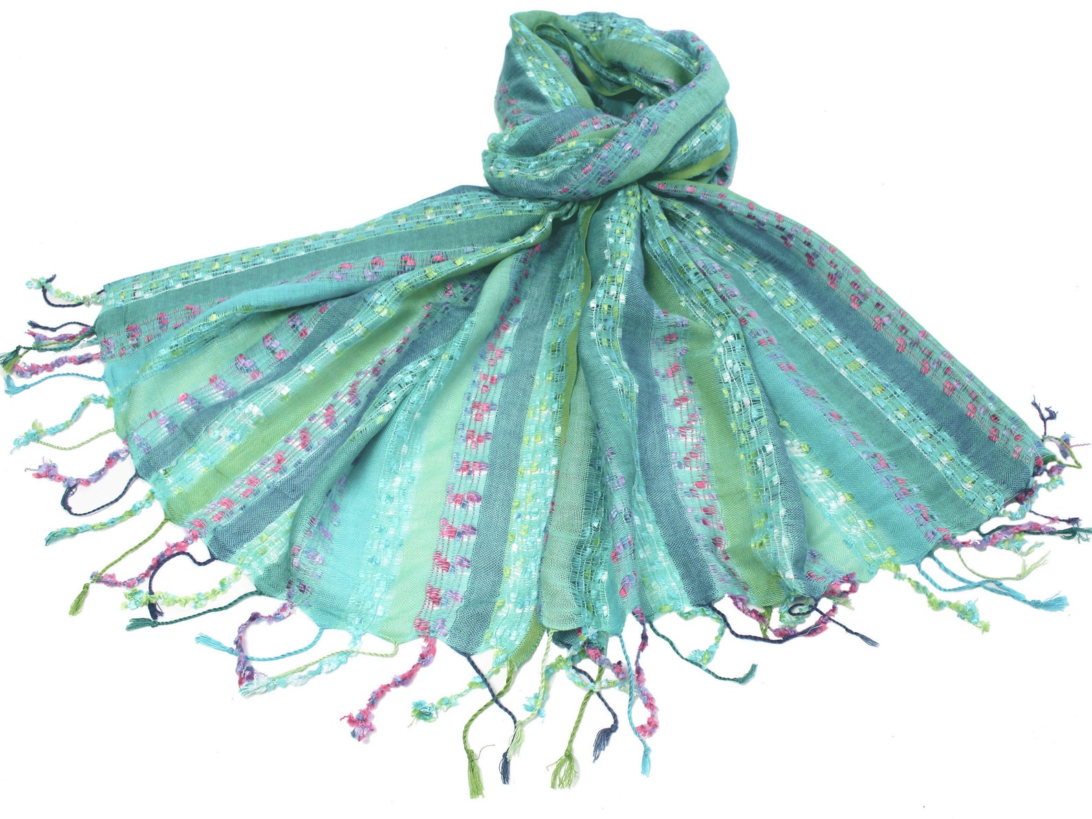 Aqua Duck Egg Blue/green Stripy Scarf Fair Trade Shawl Neck - Etsy