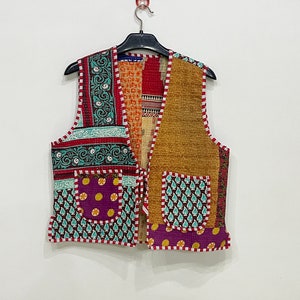 Sleeveless Cotton Kantha Jacket, Indian Handmade Vintage Kantha ...