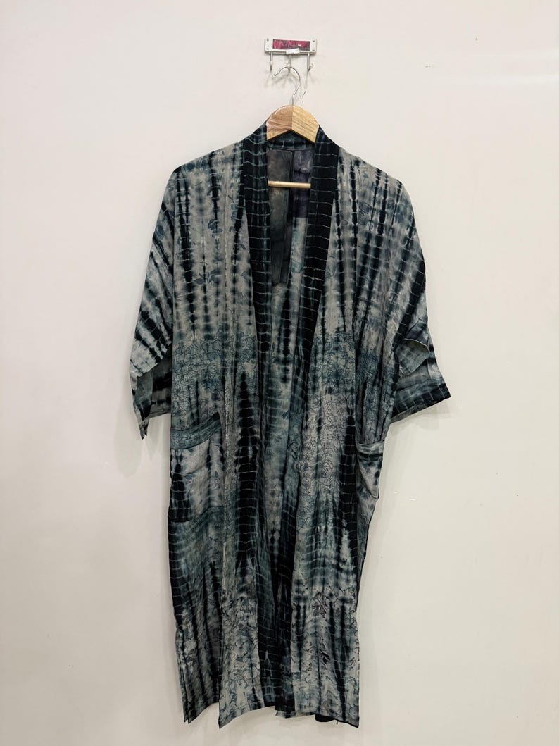 Indian Silk Sari Kimono Robe, Tie Dye Belted Wrap Dress, Boho Resort ...