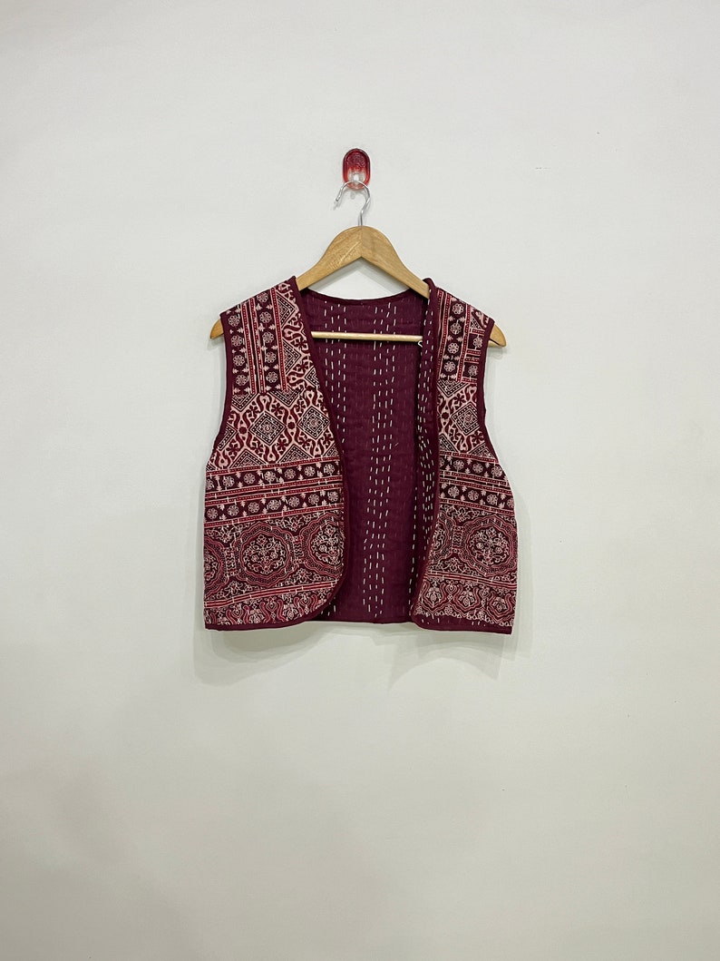 Beautiful Ajrakh Printed Cotton Kantha Waistcoat, Kantha Vest Jacket ...