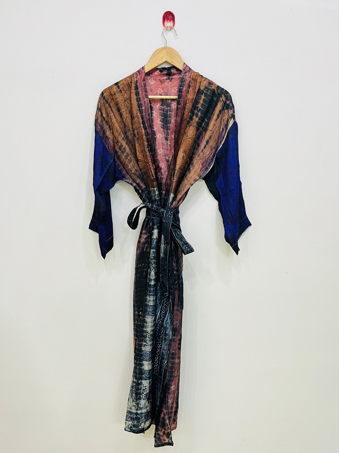 Silk Tie and Dye Long Kimono, Recycle Silk Kimono for Women, Beach ...