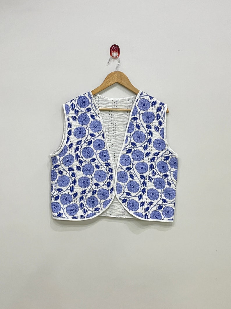 Reversible Cotton Kantha Vest Jacket, Floral Print - Etsy