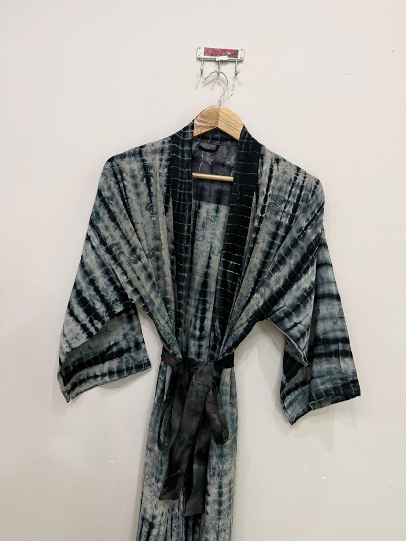 Indian Silk Sari Kimono Robe, Tie Dye Belted Wrap Dress, Boho Resort ...