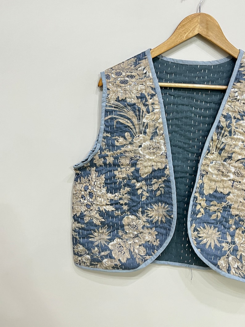 Floral Cotton Kantha Vest, Indian Quilted Waistcoat, Unisex L-XL - Etsy