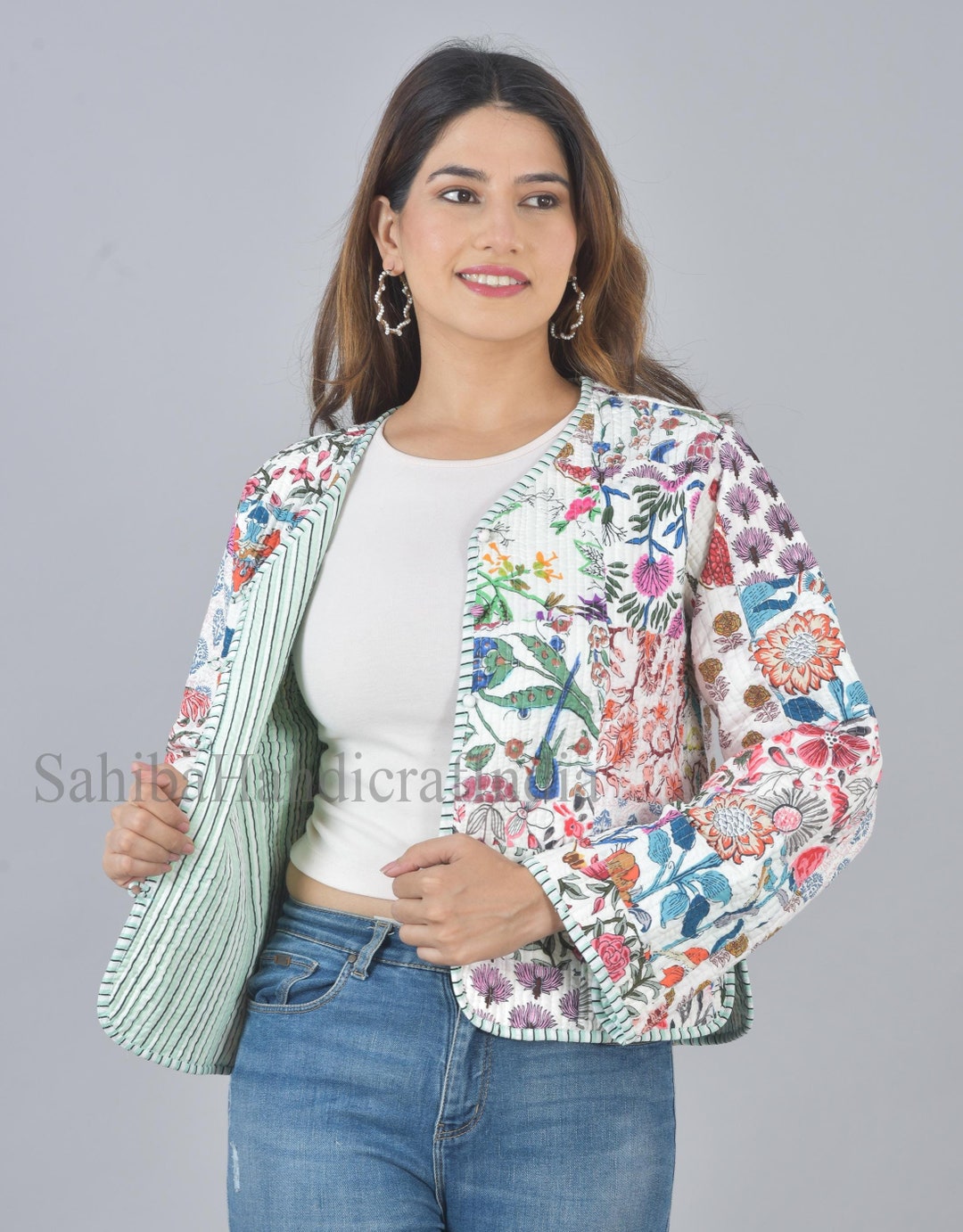 All Color Patchwork Quilted Jacket, Bohemian Winter Jacket, Reversible ...