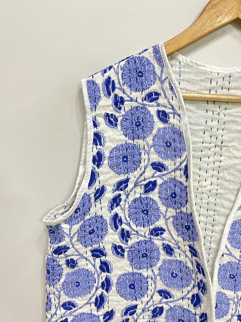 Reversible Cotton Kantha Vest Jacket, Floral Print - Etsy
