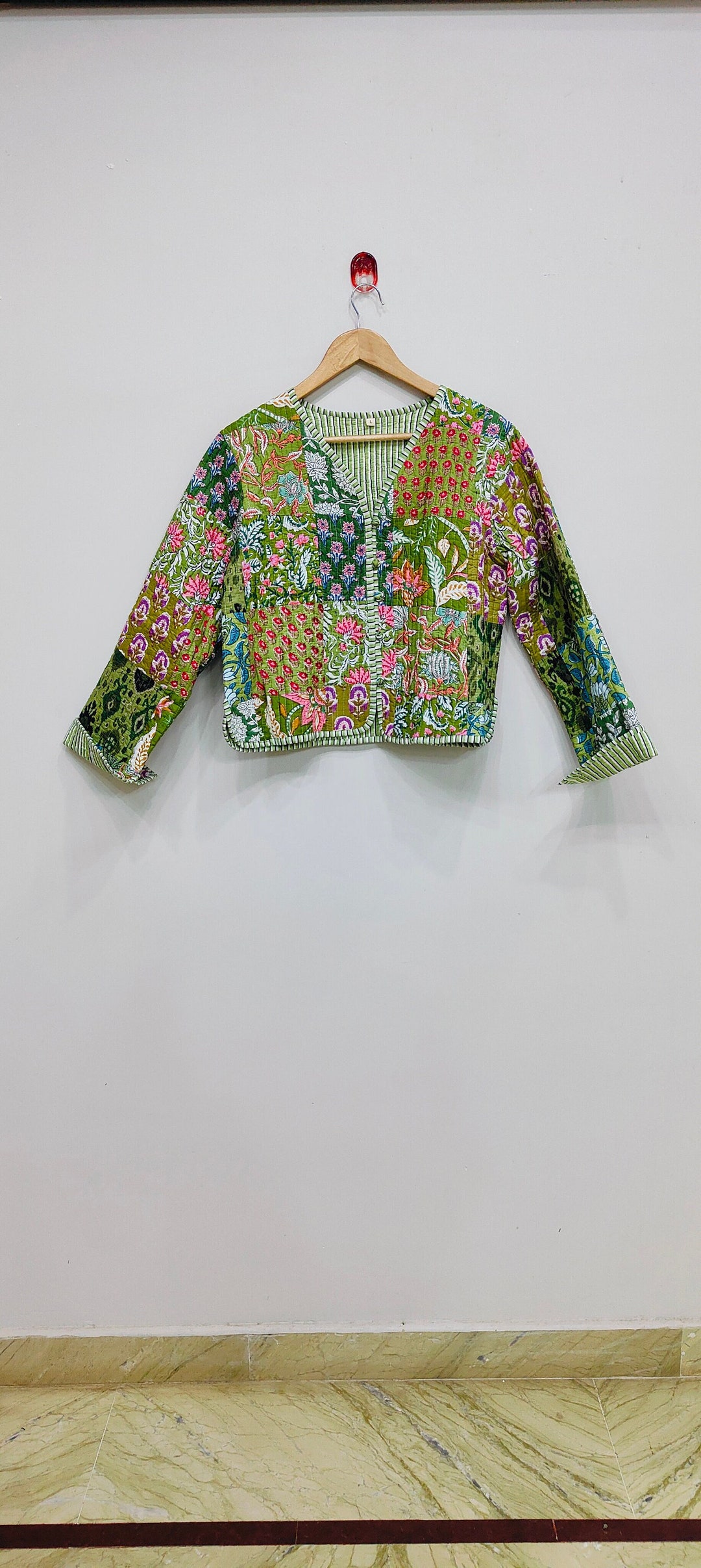 Indian Cotton Handmade Winter Jacket Coat, Unisex Short Patchwork ...