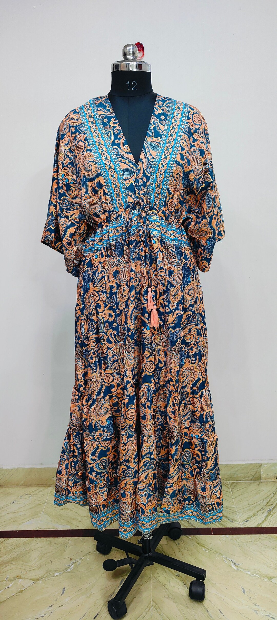 Stylish Floral Printed Silk Maxi Dress, Soft Fabric Summer Dress, Free ...