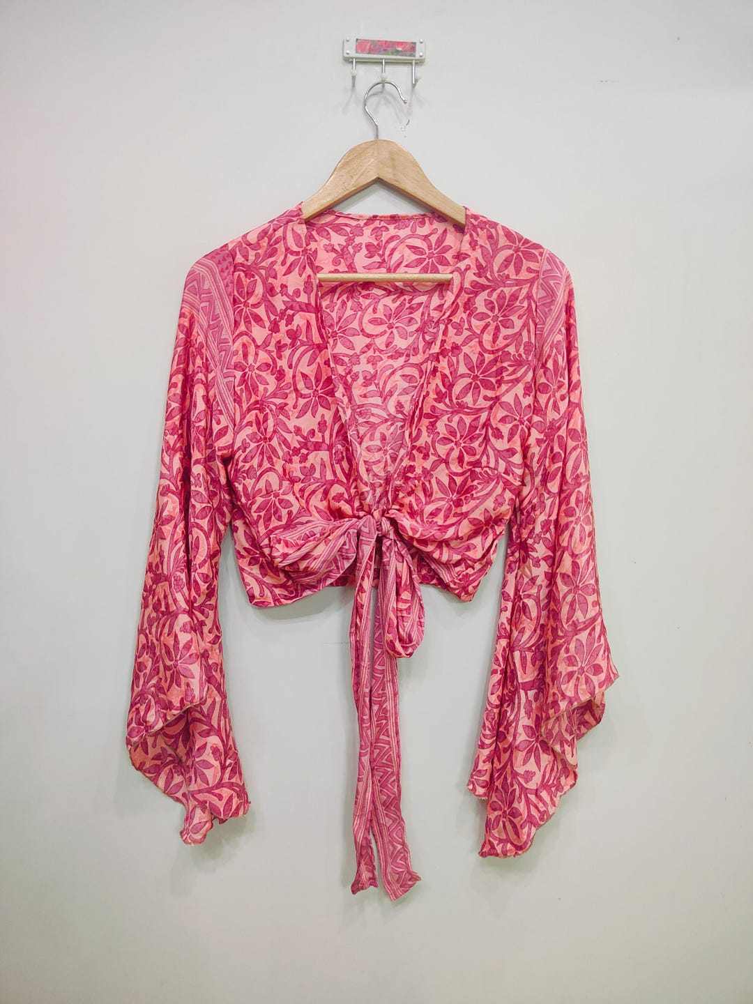 Silk Crop Top for Women, Tie Front Top, Bell Sleeve Top, Lightweight ...