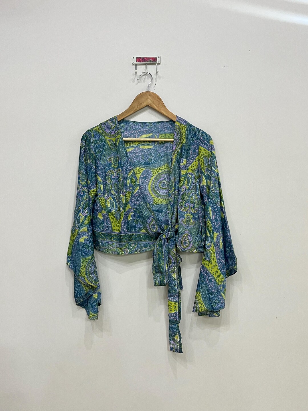 Bohemian Silk Crop Top, 3 Way Bell Sleeve Silk Top, Silk Wrap Around ...