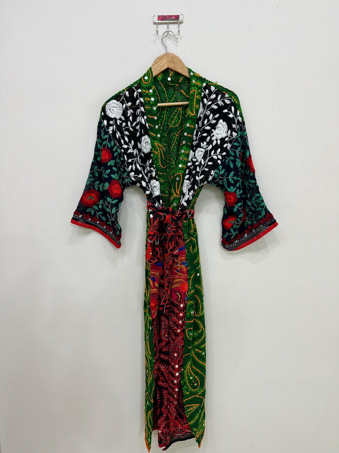 Handmade Phulkari Kimono, Embroidered Kimono, Thread Work Kimono ...