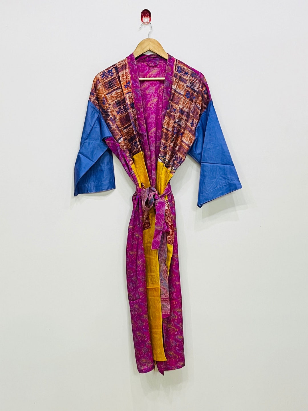 Silk Kimono, House Coat, Patchwork Robe, Beach Cover up for Women ...