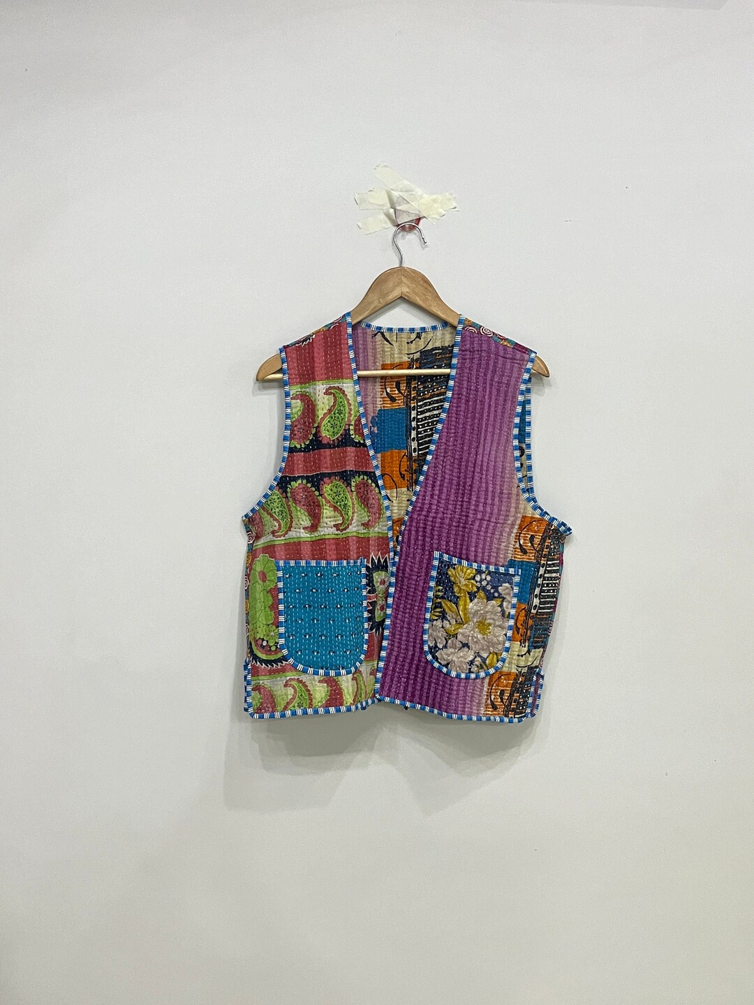 Colorful Kantha Patchwork Vest, Handmade Sari Waistcoat, Revesible ...