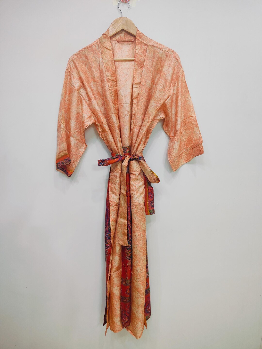 Indian Handmade Recycle Silk Saree Long Kimono, Boho Hippie Long ...